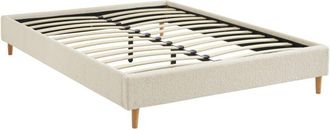 Sweeek Lit avec sommier à lattes. finition bouclette. blanc. L 203 x P 148 x H 30cm