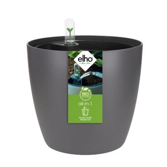 ELHO All-in-1 Brussel Rund 18 + Swi 17 - Blumentopf f&uuml;r Innen - 100% Recycelter Kunststoff - &Oslash; 18 cm - Schwarz/Anthrazit