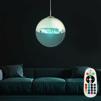 ETC Shop Pendel Leuchte dimmbar Glas Kugel Decken H&auml;nge Lampe Fernbedienung im Set inkl. RGB LED Leuchtmittel