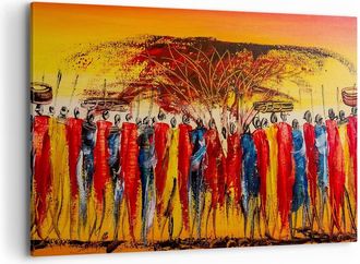 Arttor Bilder auf Leinwand 100x70cm Leinwandbild mit Rahmen Afrika Stamm Groß Wanddeko Bild Schlafzimmer Küche Deko Wandbilder Dekoration Wohnzimmer Wall Dec