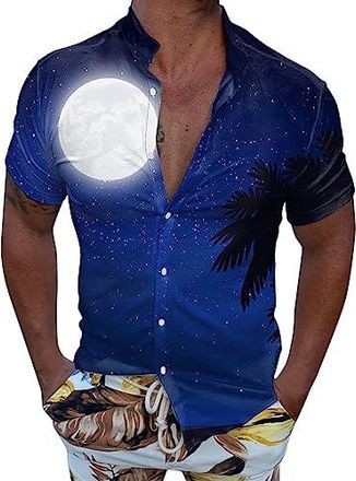 Generic Chemise hawaïenne à manches courtes pour homme - Chemise dété légère - Coupe ajustée - Infroissable - Décontractée - Chemise de plage élégante - Chemi