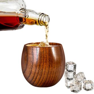 Generic Bourbon-Trinkglas aus Holz, Whiskyglas, Bourbon-Geschenke f&uuml;r M&auml;nner, altmodisches Glas, tolles Whiskey-Geschenk f&uuml;r M&auml;nner (runder Topf-Bauchschale)