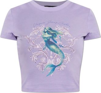 Versace Jeans Couture Femme, Tops, Violet, Taille: 40 FR Printed Embellished Cotton-Jersey T-Shirt