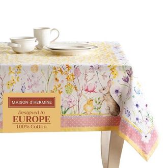Maison d'Hermine Nappe 100 % coton, lavable, carrée, décorative, pour cadeau de fête des mères, buffet, camping, Zeste de Pâques, printemps/été