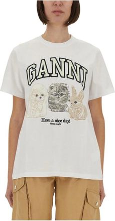 Ganni Femme, Tops, Blanc, Taille: 40 FR Have a Nice Day Graphic T-Shirt