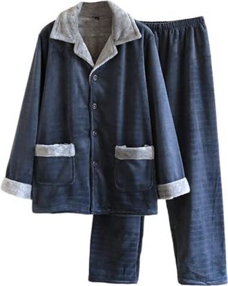 ORANDESIGNE Ensembles de Pyjama Homme Long Pyjama Polaire Hiver Ensembles de Pyjama Flanelle &agrave; Manches Longues Boutonn&eacute; V&ecirc;tements de Nuit Deux Pi&egrave;ces Chaud Pyjama