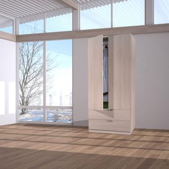 Usinestreet Armoire penderie 2 portes + 2 tiroirs L81 x H180 cm - CaliCosy - Ch&ecirc;ne clair