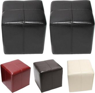 Mendler 2x tabouret pouf d&eacute; Onex, cuir, 36x36x36cm - noir