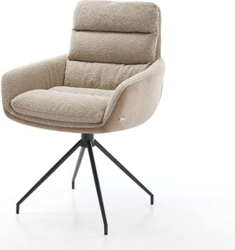 DELIFE Drehstuhl Abelia-Flex mit Armlehnen Materialmix Schlamm Kreuzgestell konisch Schwarz 180° drehbar, Esszimmerstühle