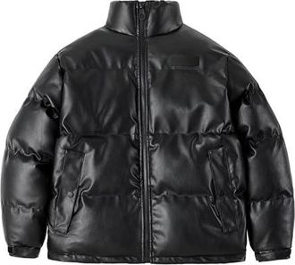Generic Doudoune en cuir &eacute;pais pour homme, coupe-vent, imperm&eacute;able, en polyur&eacute;thane, veste dhiver &eacute;paisse et ample, noir, Small