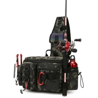 Generic Sac &agrave; dos de p&ecirc;che l&eacute;ger, sac bandouli&egrave;re pour la p&ecirc;che avec bo&icirc;te &agrave; accessoires, porte-canne int&eacute;gr&eacute;, cadeau de p&ecirc;ches la mouche pour hommes et femme