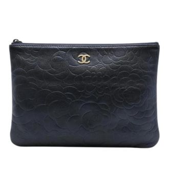 Chanel Pre-owned Gepr&auml;gte Lammleder Clutch - - Pre-owned - Damen - Blau - ONE SIZE