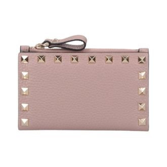 Valentino Rockstud Grainy Calfskin Kartenetui mit Rei&szlig;verschluss - - Accessories - Damen - Rosa - ONE SIZE