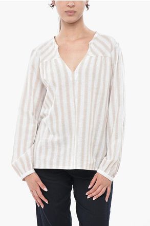 Woolrich Cotton-Linen Striped V-Neck Blouse size Xl