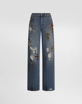 Dolce & Gabbana 5-pocket-jeans Aus Denim Mit Stickerei - Frau Denim Mehrfarbig 38