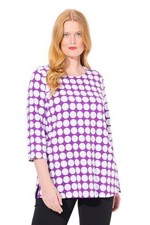 Ulla Popken Shirt, Dots, A-Linie, Rundhals, 3/4-arm, Pima Cotton, m&ucirc;res, 54-56 Femmes