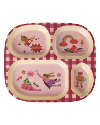 Rice Melamin Kinderteller mit 4er Einteilung - pink - Hero Print