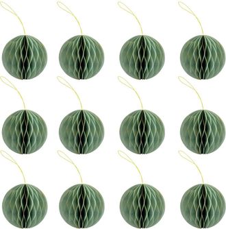 Matches 21 Weihnachtsbaum Anhänger 12er Set aus Papier Kugel- Scandi Faltbare Hängedeko in Hellgrün Magnet & Goldkante - Moderne Weihnachtsdeko Ø 6 cm für Wohnzi