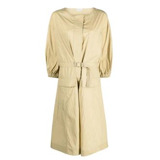 Moncler Beiges Baumwollmischgewebe Kleid in Midi-L&auml;nge mit G&uuml;rtel - - Dresses - Damen - Beige - S