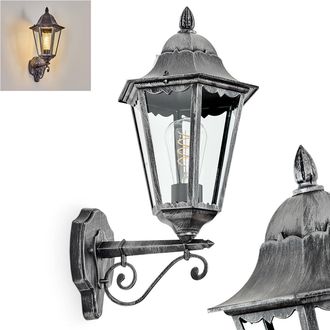 HOFSTEIN Außenwandleuchte Lignac, Außenwandlampe aus Metall/Glas in Silberfarben/Schwarz/Klar, Wandleuchte außen Vintage/Antik/Landhaus, E27, IP44, Garten, Hof