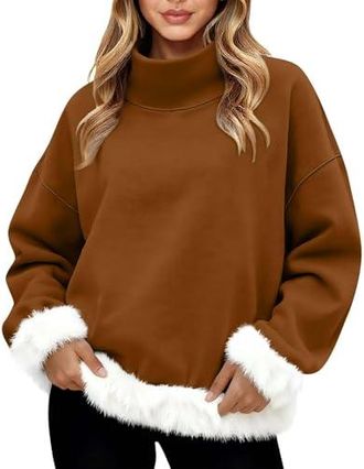 Generic Survêtements confortables pour femmes mode décontractée imprimé col roulé à manches longues sweat femme taille S hauts, Sweatshirt surdimensionné café