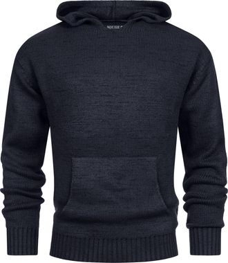 Indicode Herren INLedger Strickpullover mit Kapuze | Herrenpullover Pulli Hoodie Cardigan M&auml;nner Navy, M