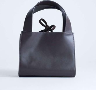Topshop Sandy - Petit sac &agrave; main en daim et cuir v&eacute;ritables avec fermeture par liens - Chocolat-Brown