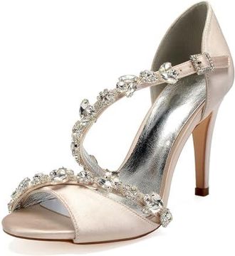Generic Chaussure Mariage Femme Sandales Tendance pour Ouvert Stylet Talons Mariée pour Robes Et Chaussures De Fête 10.5Cm,Champagne,39 EU