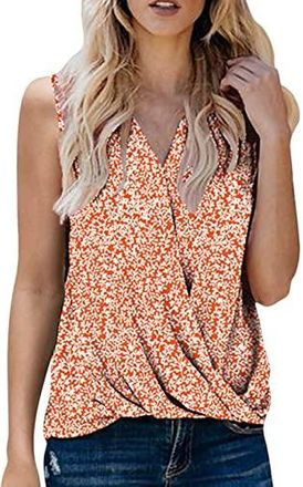 Generic Robe boh&egrave;me 2026 sans manches pour femme - D&eacute;bardeurs &agrave; imprim&eacute; floral - Col en V - Pour l&eacute;t&eacute; - Tunique, Orange, XXL
