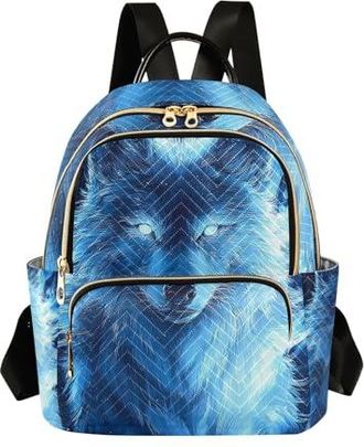 Mnsruu Mini sac à dos pour femme, motif loup, galaxie, bleu glacier, petit sac à dos tendance pour femme, sac à dos décontracté, Multi115, S