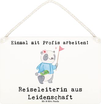Mr. & Mrs. Panda Schild Reiseleiterin Leidenschaft DIN A6 - Geschenk, wandh&auml;nger, kleine aufmerksamkeit, T&uuml;rschild, holzbild, Holzschild