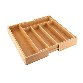axentia Range-Couverts Coulissant, Insert de Tiroir avec 5 &agrave; 7 Compartiments, Boite &agrave; Couvert en Bambou, env. 31-48, 5 x 5, 5 x 37 cm, Couleur Bois