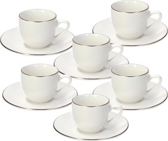 Tognana Fascetta Oro Pack of 6 Coffee Cups with Saucers, Porcelain, White