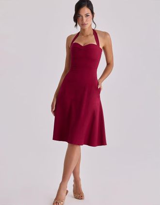 House of CB Carolla - Neckholder-Midikleid aus weichem Twill in Weinrot