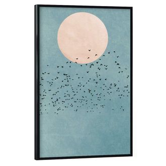 artboxONE Poster mit schwarzem Rahmen 30x20 cm Natur Fly Away into The Sun - Bild Vogel Bird fliegen
