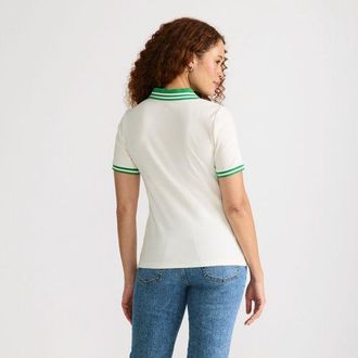 Lands End Geripptes Polo-Shirt, Damen, Gr&ouml;&szlig;e:44-46 regular, Wei&szlig;, Elasthan/Baumwoll-Mischung, by Lands End