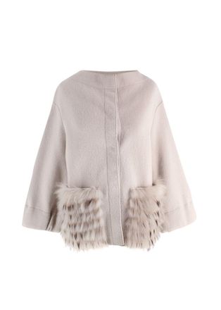 Falconeri Beige Wool Blend Jacket with Racoon Fur Pockets Size S