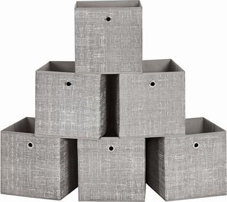 Songmics Boîtes de Rangement, Lot de 6, Coffres de Rangement en Tissu Non-Tissé avec Poignée, 30 x 30 x 30 cm, Cubes, pour Étagère, Pliables, Rangement de Vête