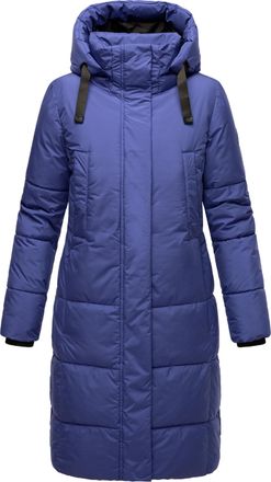 Marikoo Damen Wintermantel Warmer Steppmantel lang mit Abnehmbarer Kapuze Laryaa XVI Blue Violet Gr. XXL