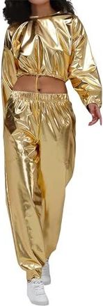 Generic 2026 Tenues de carnaval pour femme, manches longues, brillantes, m&eacute;tallis&eacute;es, hauts, sweatshirts, clubs, tenues de f&ecirc;te, tenue universitaire pour femm