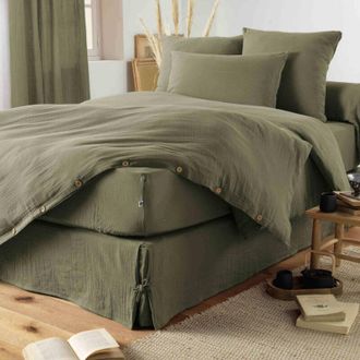 TERRE DE NUIT Terre De Nuit - Housse de couette double gaze de coton kaki 240x220 cm