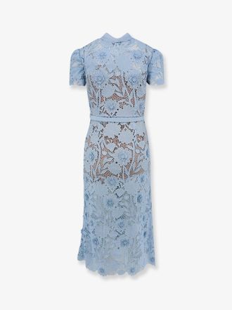 Self Portrait Womens Lace Dress With Belt Blue Polyester