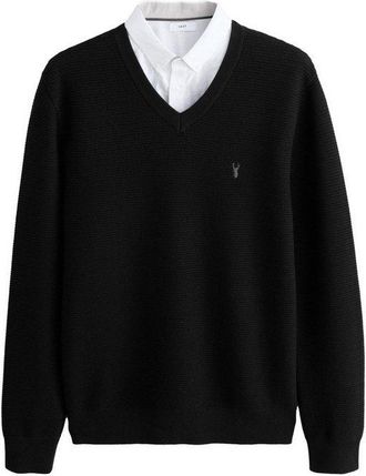 Next V-Ausschnitt-Pullover Regular Fit Pullover mit Oxford-Hemdkragen (1-tlg)