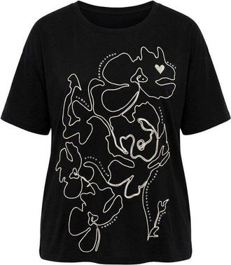 Ulla Popken T-Shirt T-Shirt Kordel-Stickerei Oversized Rundhals