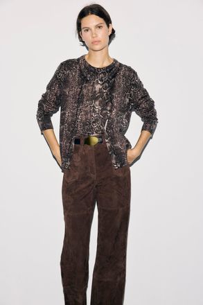 Gerard Darel Gilet imprim&eacute; python en laine - ROSA - Marron