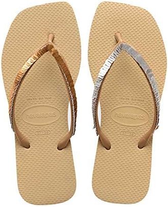 Havaianas Slim Square Magic Sequin Sandales &agrave; orteils pour femme Beige/dor&eacute; - 39/40 - Sandales &agrave; orteils