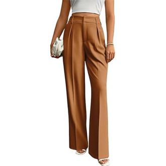 Generic Pantalon de travail taille haute pour femme, tenue décontractée, pantalon de bureau 2026 avec poches, caramel, XXL