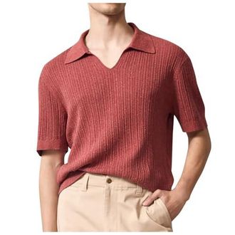 Generico T-shirt sans manches pour homme avec col en V Coupe slim Polo &agrave; manches courtes Robe en tricot c&ocirc;tel&eacute; T-shirt de golf d&eacute;contract&eacute; et styl&eacute;, Rouge briq