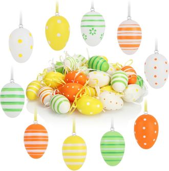 Com-Four 36x handbemalte Ostereier zum Aufhängen - farbenfrohe Osterdeko mit tollen Mustern - Deko Ostereier mit Schnur zum Aufhängen - Größe: 6 cm