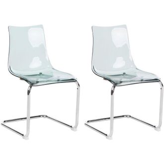 Beliani Esszimmerstuhl 2er Set Transparent Schwarz aus Kunststoff Freischwinger Durchsichtig Modernes Design Plastikst&uuml;hle Esszimmer K&uuml;che